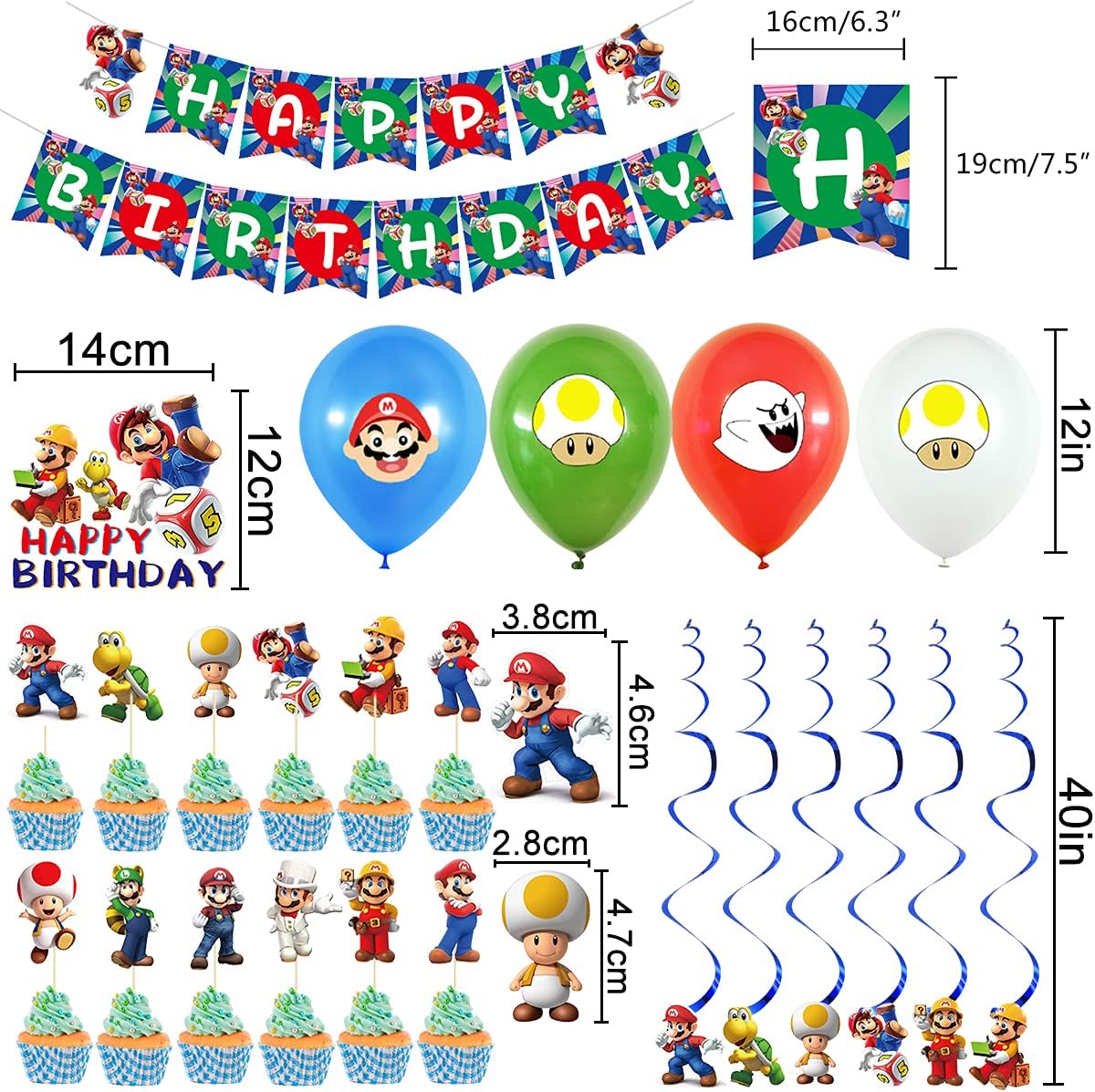 Miotlsy Super Mario Birthday Party Decorations Kit,Super Mario Theme ...