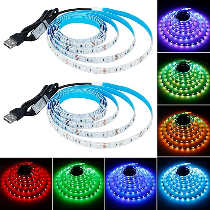 Amazon.com: KXZM 5V USB RGB LED Strip Light USB Powered 13.2ft/4M (2pcs ...