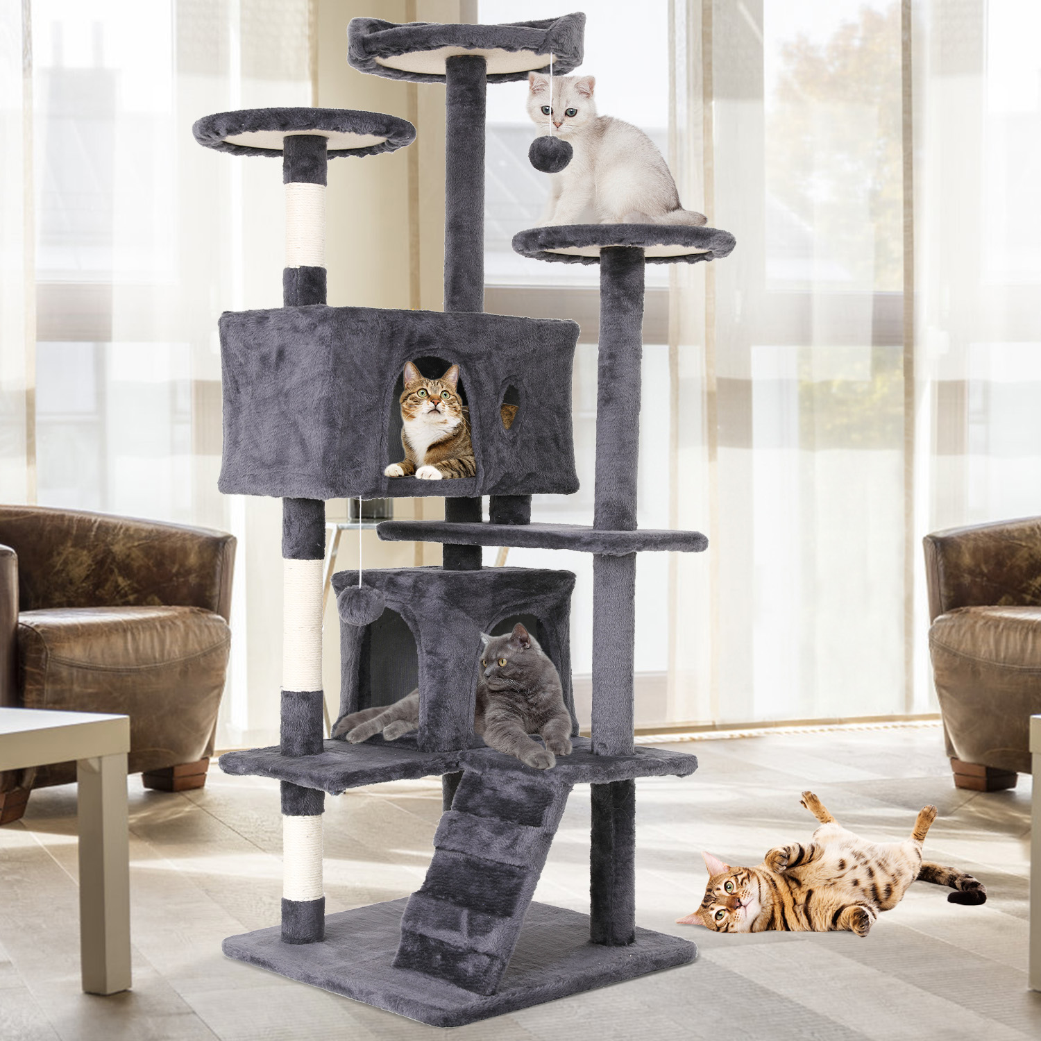 Watch Cat Tree Tower for Indoor Cats installation process on Amazon Live