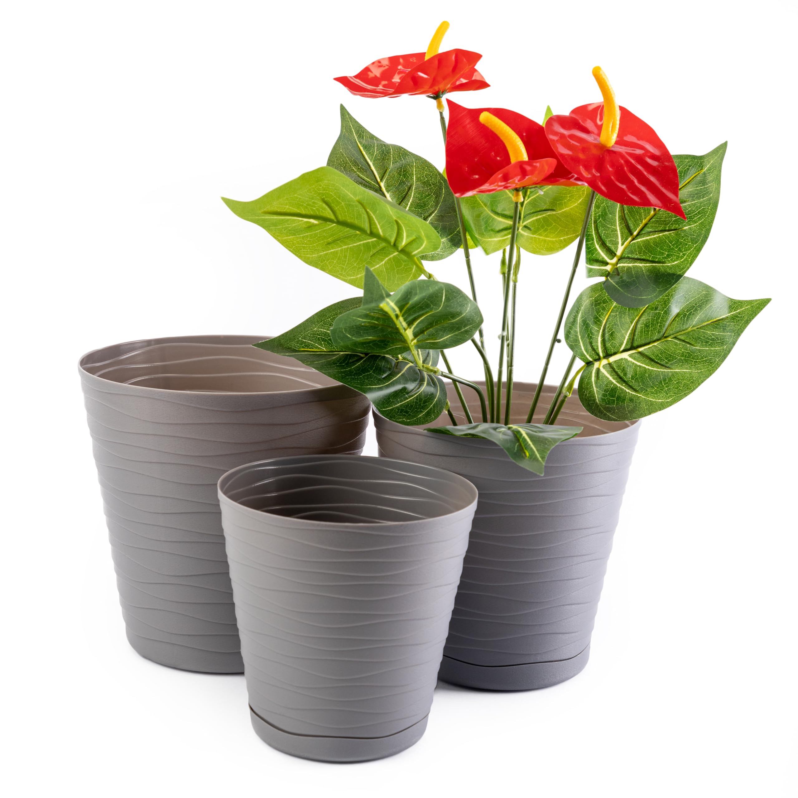 Home Garden Ornaments Tedi Grey Plant Pots Indoor Set of 3 Sizes 13/15 ...