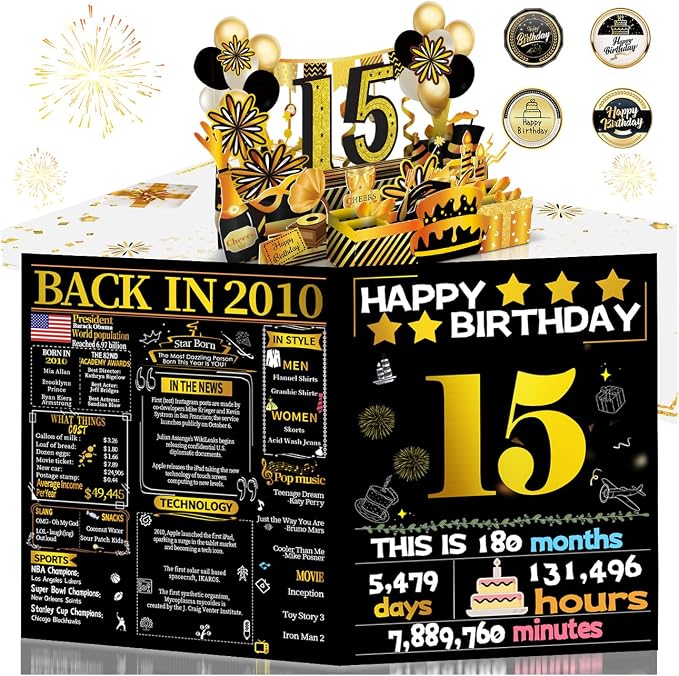 Amazon.com: Joycard 15th Birthday Card for Girl Boy, 3D Pop Up Happy ...