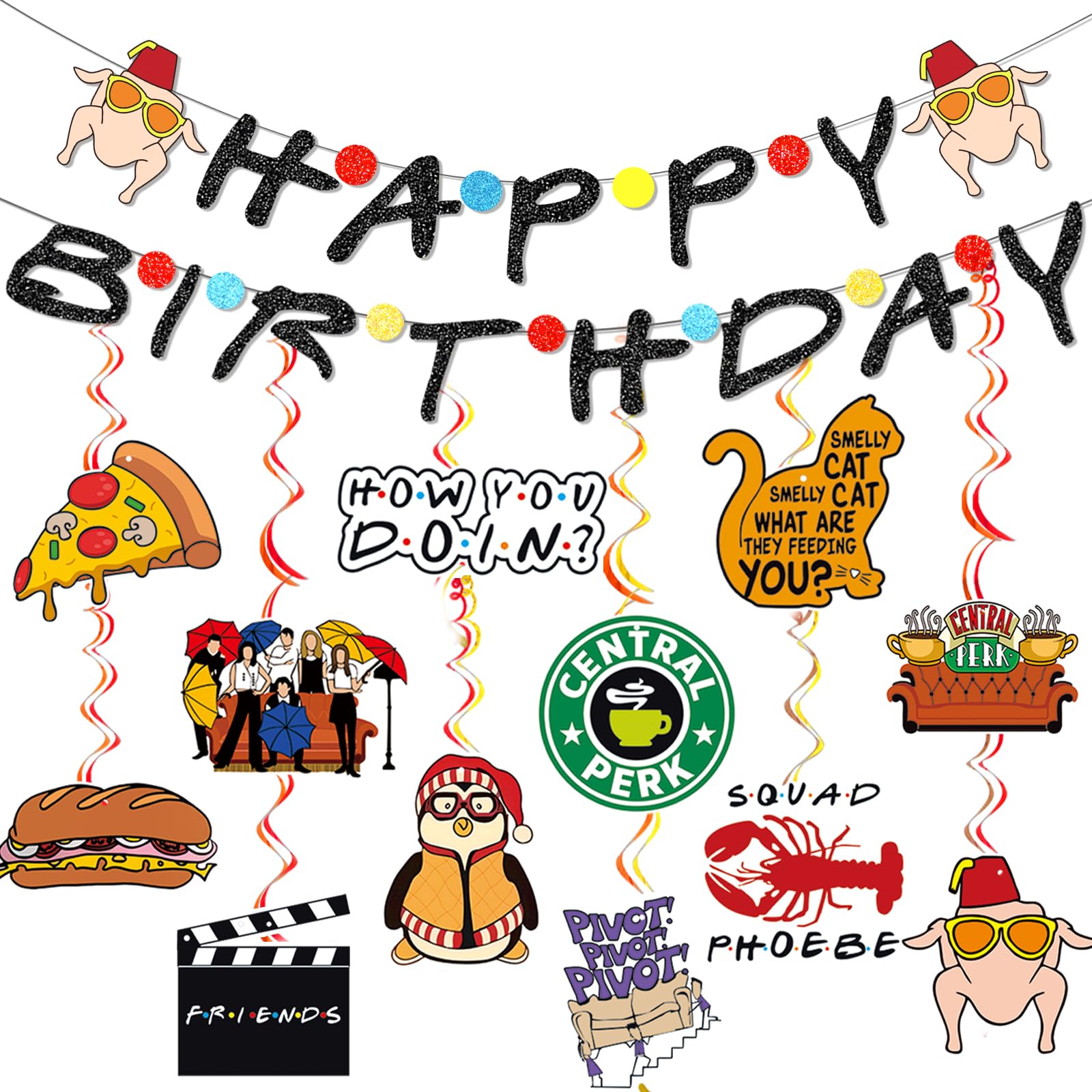 Amazon.com: Happy Birthday Banner for Friends Themed Party Decorations ...