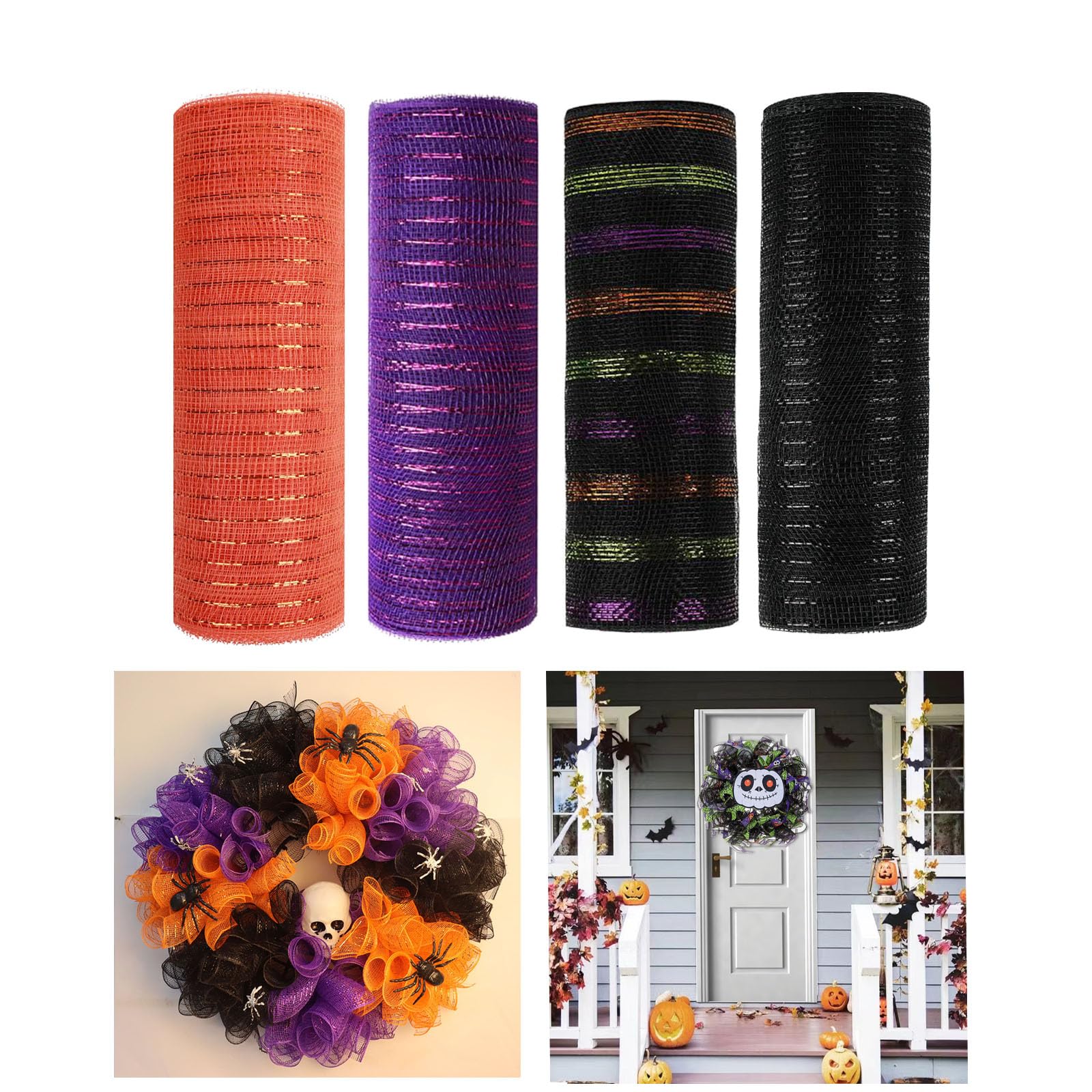 JStnana 4 Rolls Deco Mesh Ribbon for Halloween Wreath Making Supplies ...