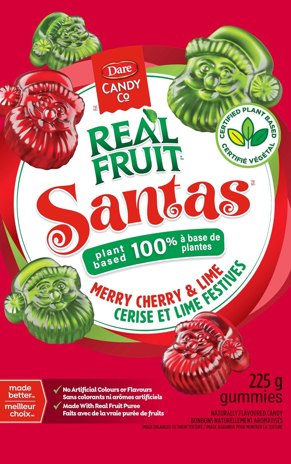 REALFRUIT Red & Green Santas Christmas Holiday Gummies - Cherry & Lime ...