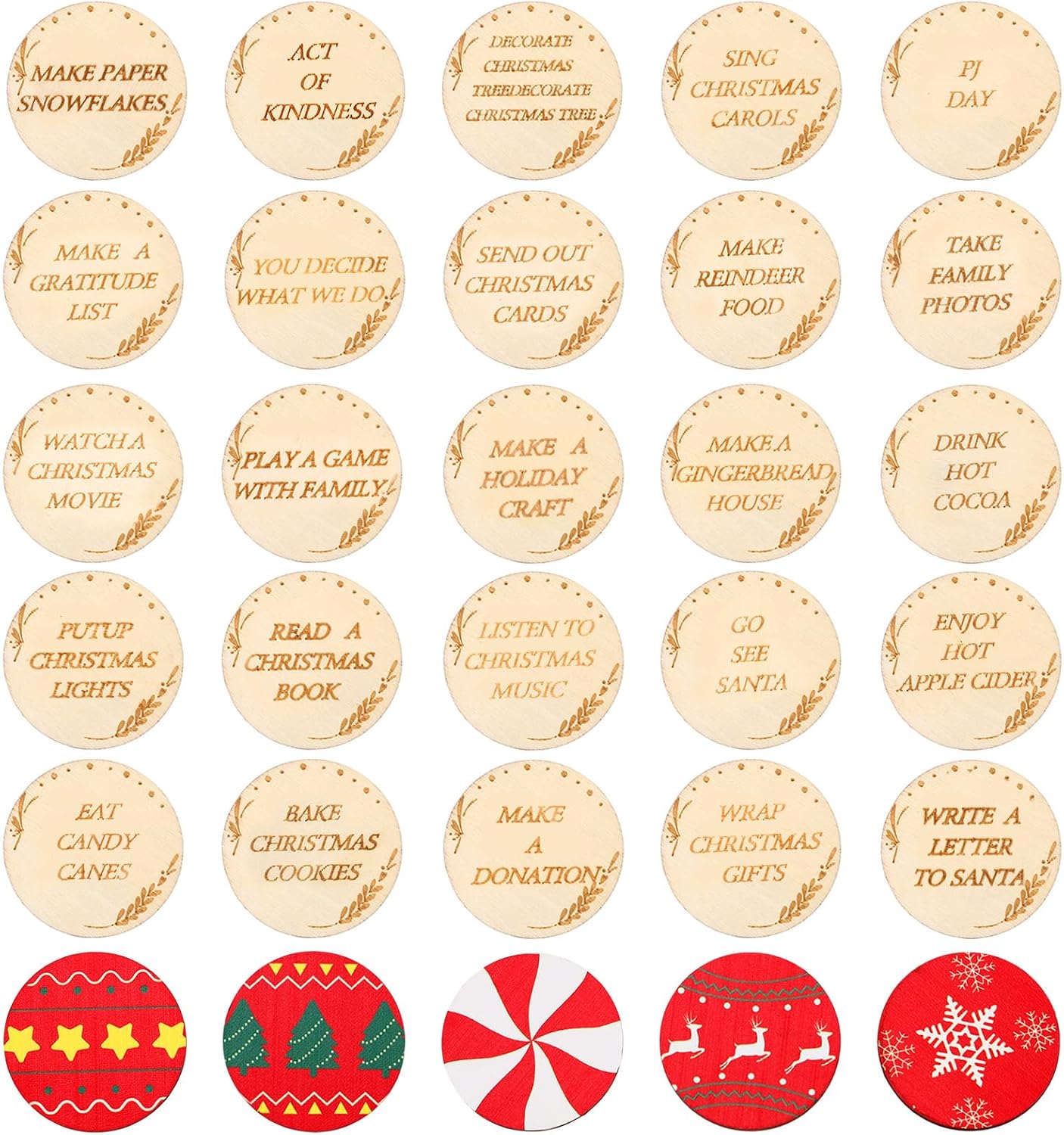 Amazon.com: Jansun 25 Pcs Christmas Countdown Tokens Set, Christmas ...