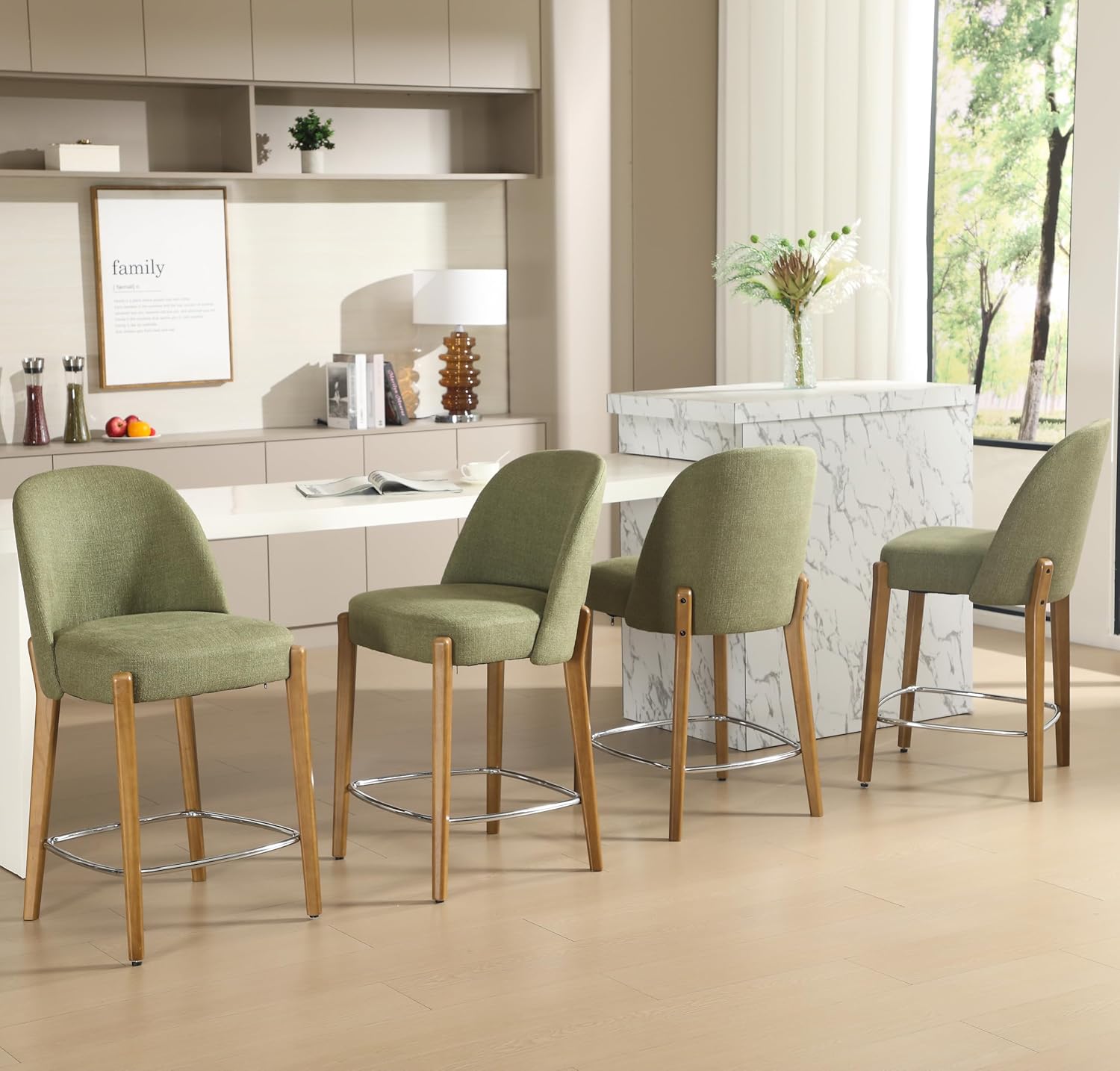 Amazon.com: RIVOVA Bar Stools Set of 4 Linen Fabric Upholstered Counter ...