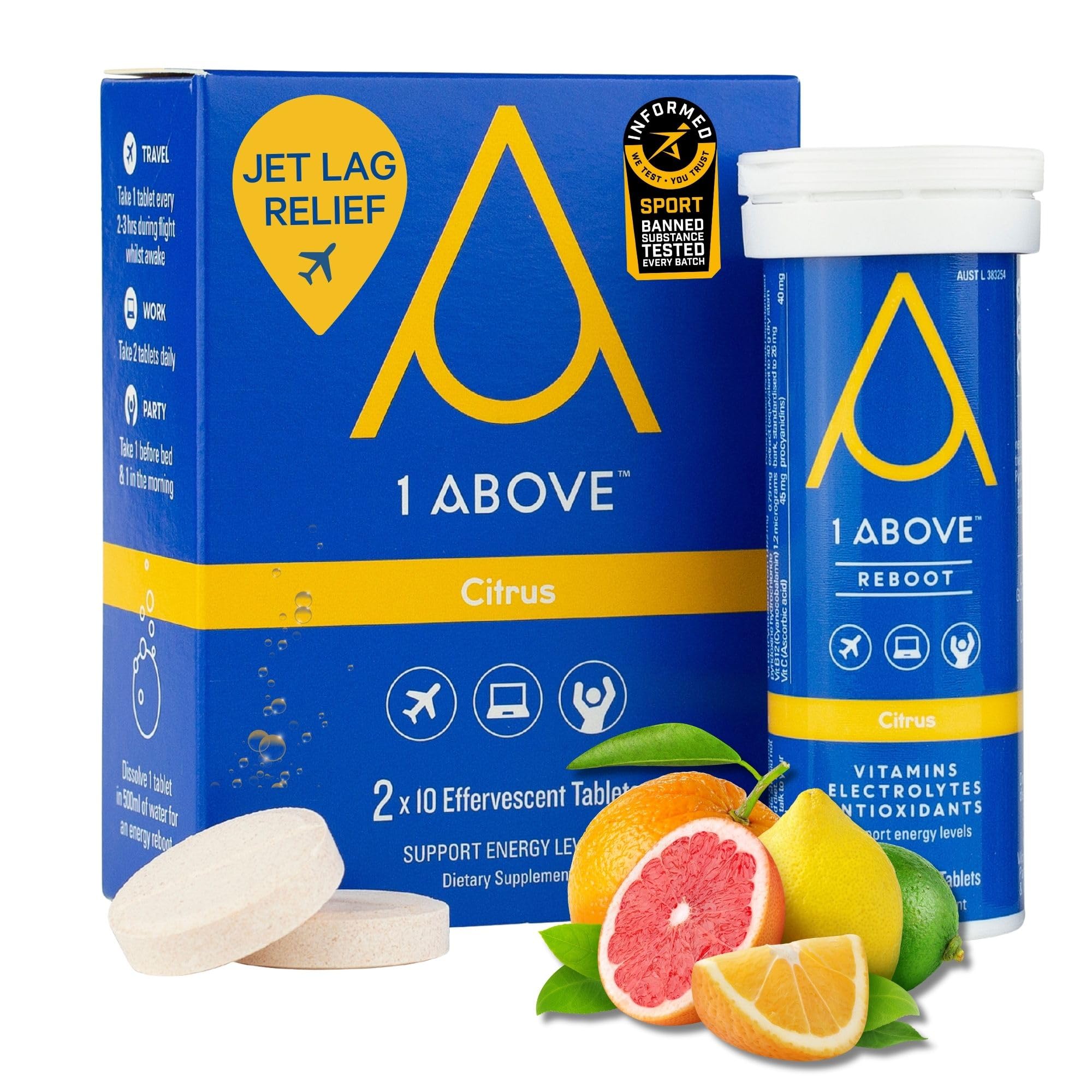 1Above Anti Jet Lag Flight Drink Tablets for Prevention and Relief from ...