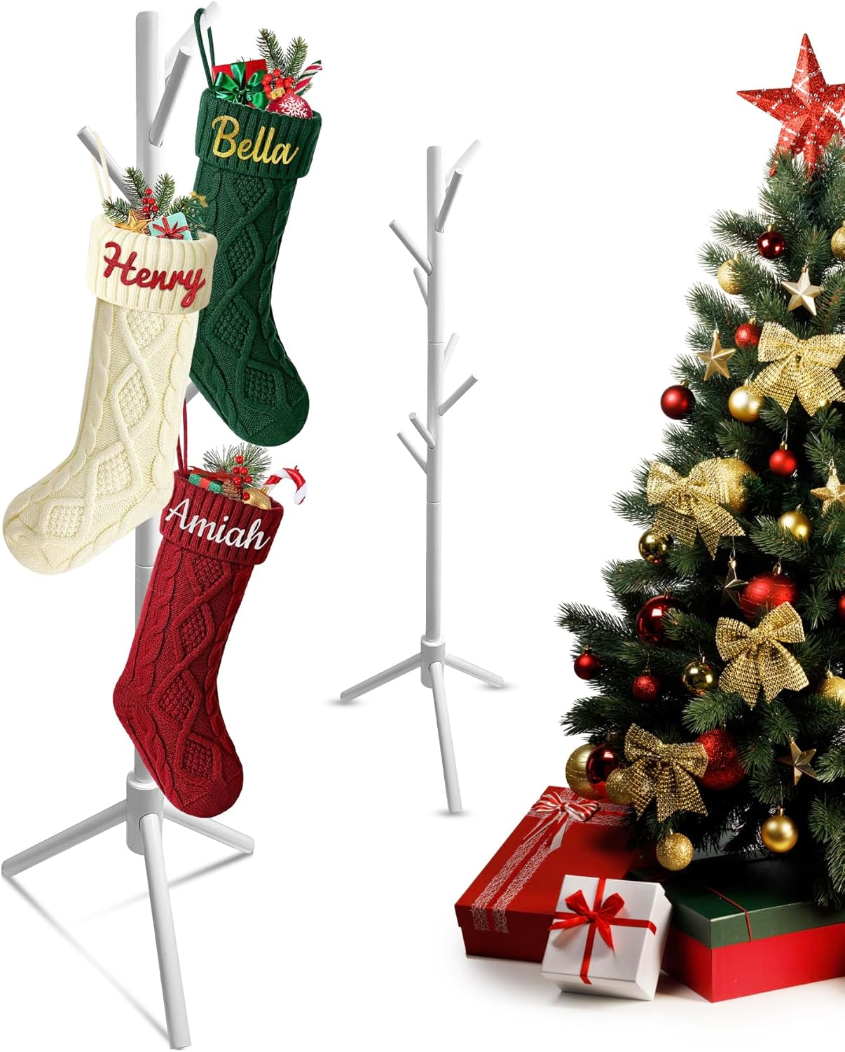 Amazon.com: Dilexwen Christmas Stocking Holder Stand for Floor, Wood ...