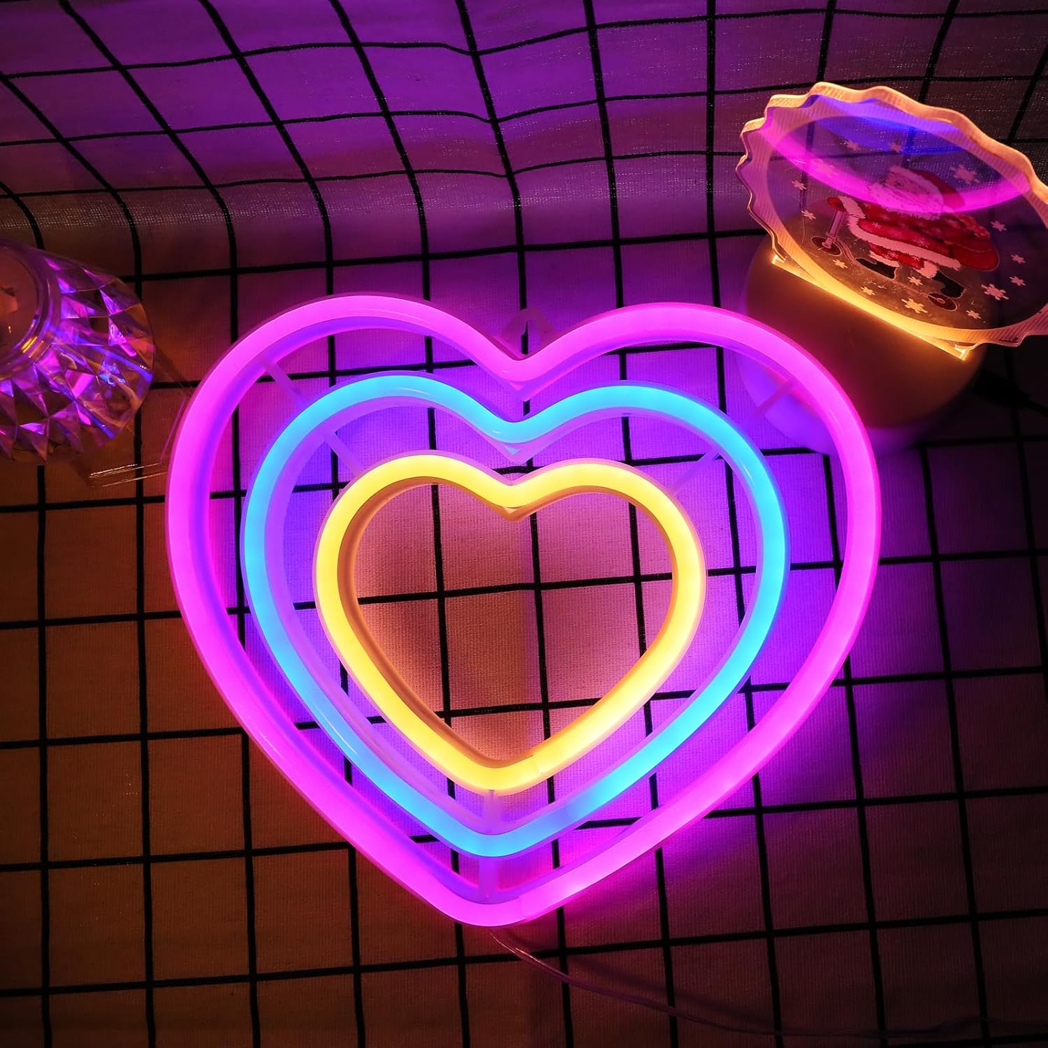 ENUOLI Pink Heart Neon Sign, LED Neon Heart Light Pink Neon Signs Wall ...