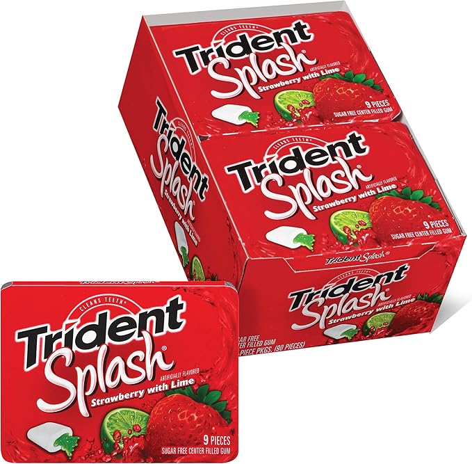 Trident Splash Sugar Free Gum (Strawberry Lime, 9-Piece, 10-Pack ...