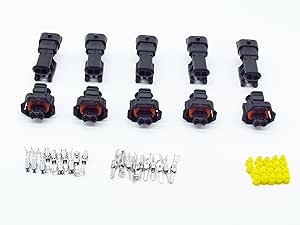 CNKF 5 Sets 2 Pin Male Female Fuel Injector Black Waterproof Automotive ...