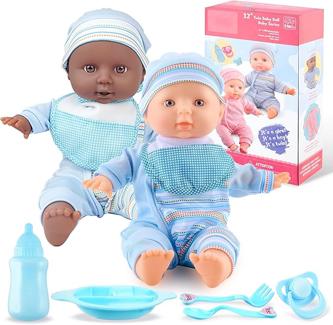 Amazon.com: Toy Choi's Twin Baby Dolls - 12 inch Two Soft Body Black ...