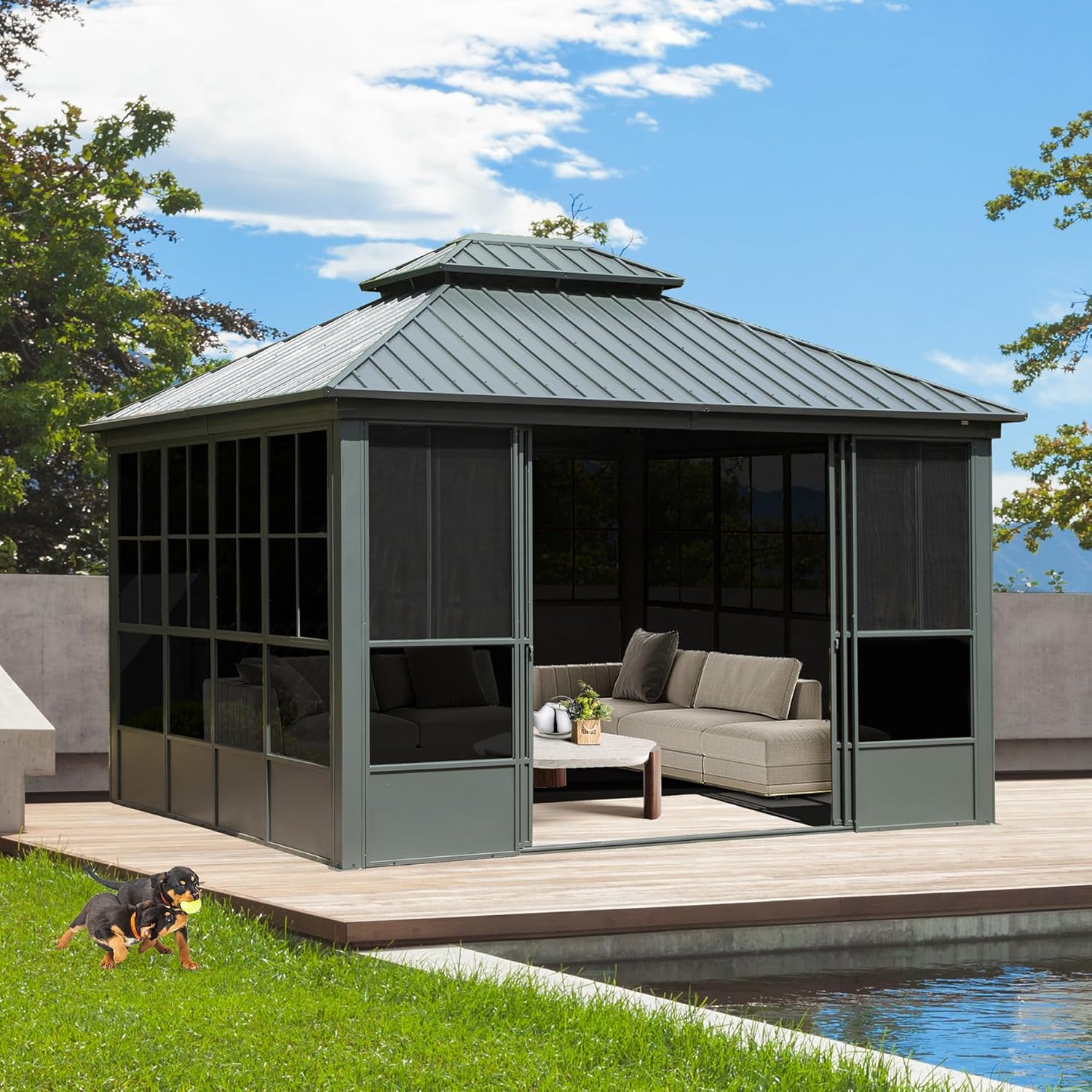 Amazon.com : Domi 12x14FT Sunroom,Solarium Aluminum Hardtop Gazebo with ...