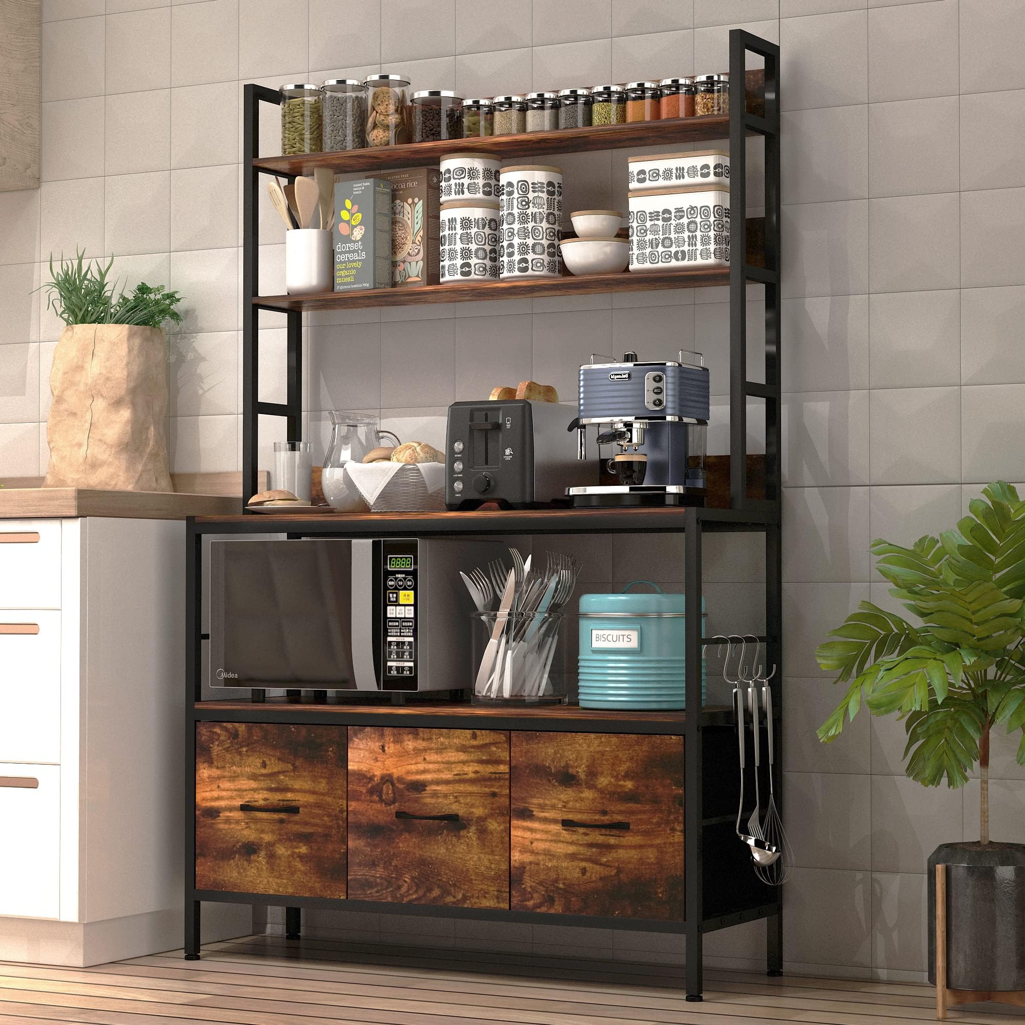 Amazon.com - Bestier Coffee Bar with Storage, 5 Tier Microwave Stand ...