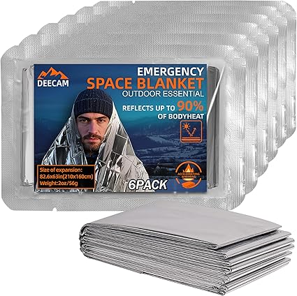 Deecam (Pack of 6) Emergency Space Blankets, Mylar Thermal Survival ...