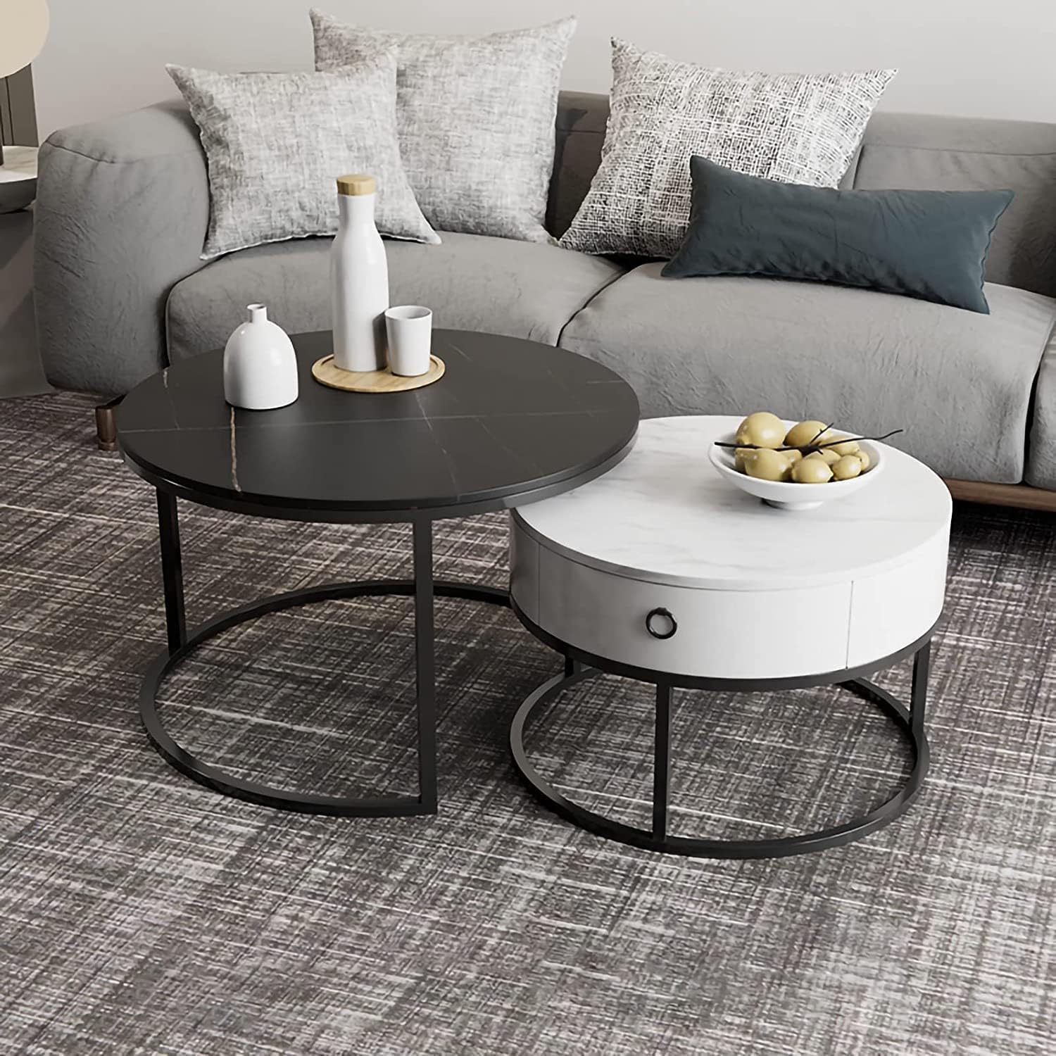 Amazon.com: Modern Nesting Slate Coffee Table Set of 2, 24'' Stacking ...