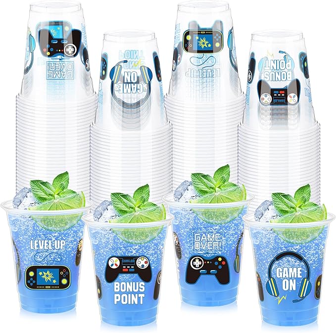 Amazon.com: Sunnychicc 50 Pcs Video Game Party Supplies 12 Oz Gaming ...