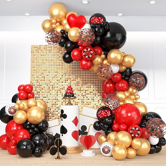 Amazon.com: 140Pcs Casino Red and Black Balloon Arch Garland Kit, Gold ...