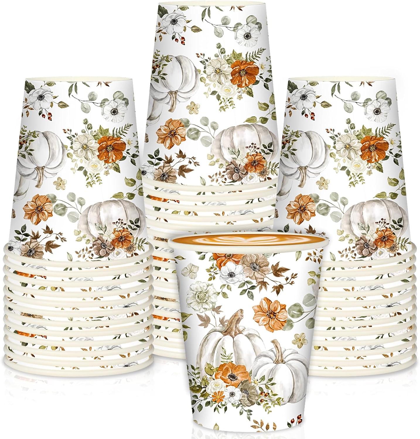 Amazon.com: JarThenaAMCS 50Pcs Fall Paper Cups Watercolor Pumpkin ...