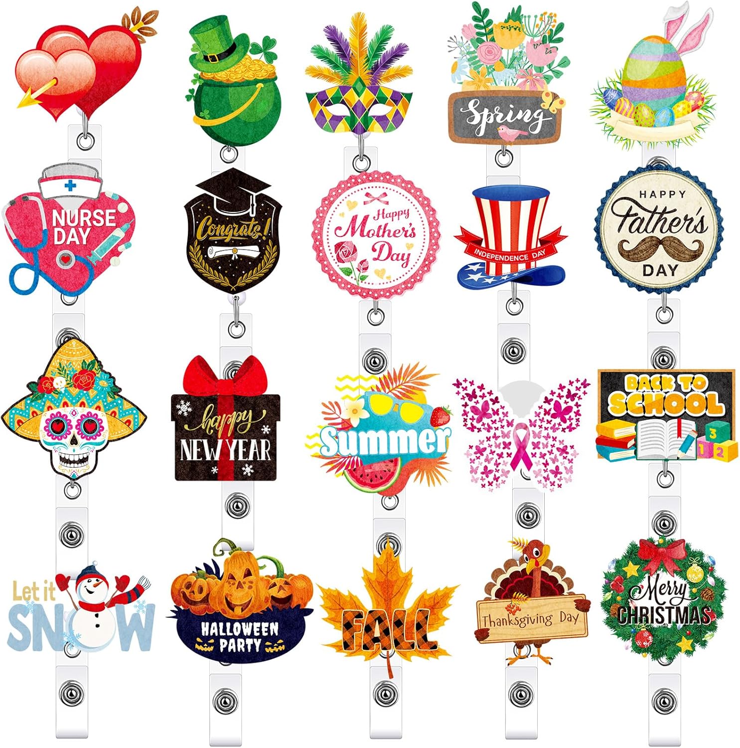 Amazon.com : 20 Pcs Holiday Badge Reels 4th of July Retractable ...