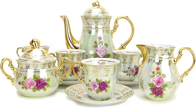 Amazon.com | Euro Porcelain 17-pc Vintage Pink & Red Roses Tea Cup ...