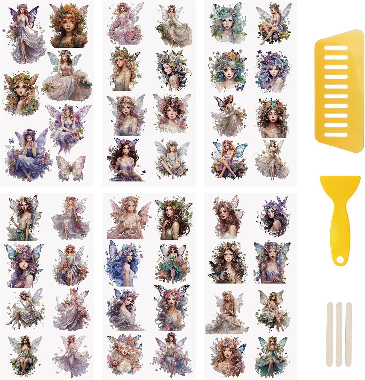 Amazon.com: WANDIC Glitter Rub On Transfer Sticker, 6 Sheets Fairy ...