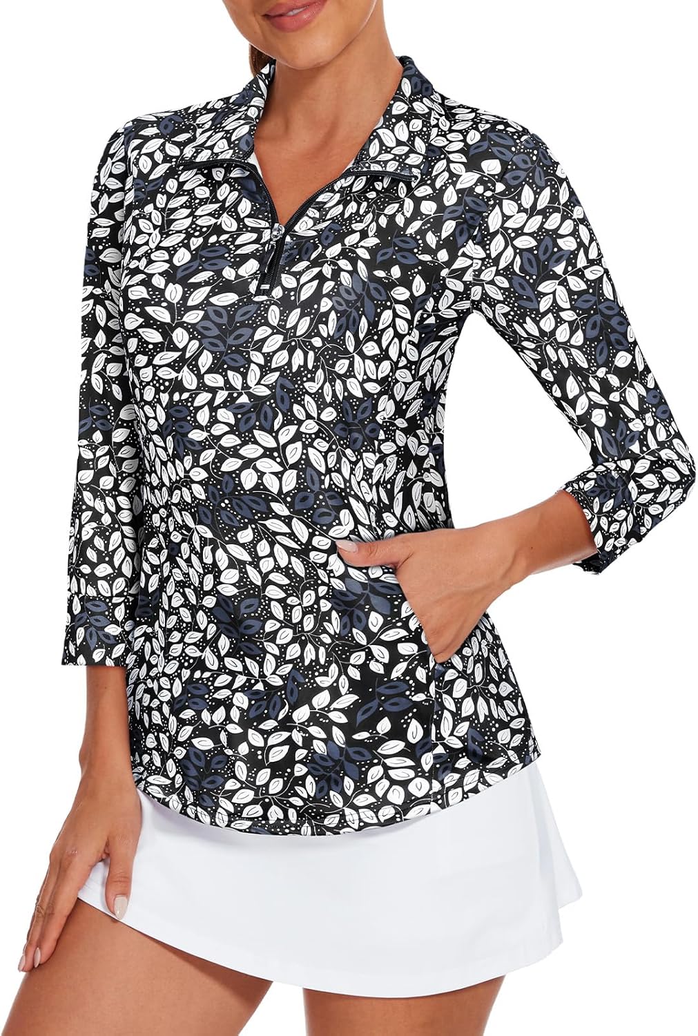 Viracy Womens Golf Clothes,3/4 Sleeve Womens Activewear Tops Quarter Zip Golf Polo Shirt Elbow ...