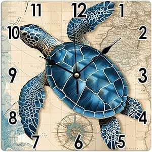 Amazon.com: Vinisong Clock for Wall Summer Beach Sea Turtle Clocks ...