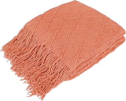 Amazon.com: PAVILIA Coral Orange Knit Throw Blanket for Couch Bed, Soft ...