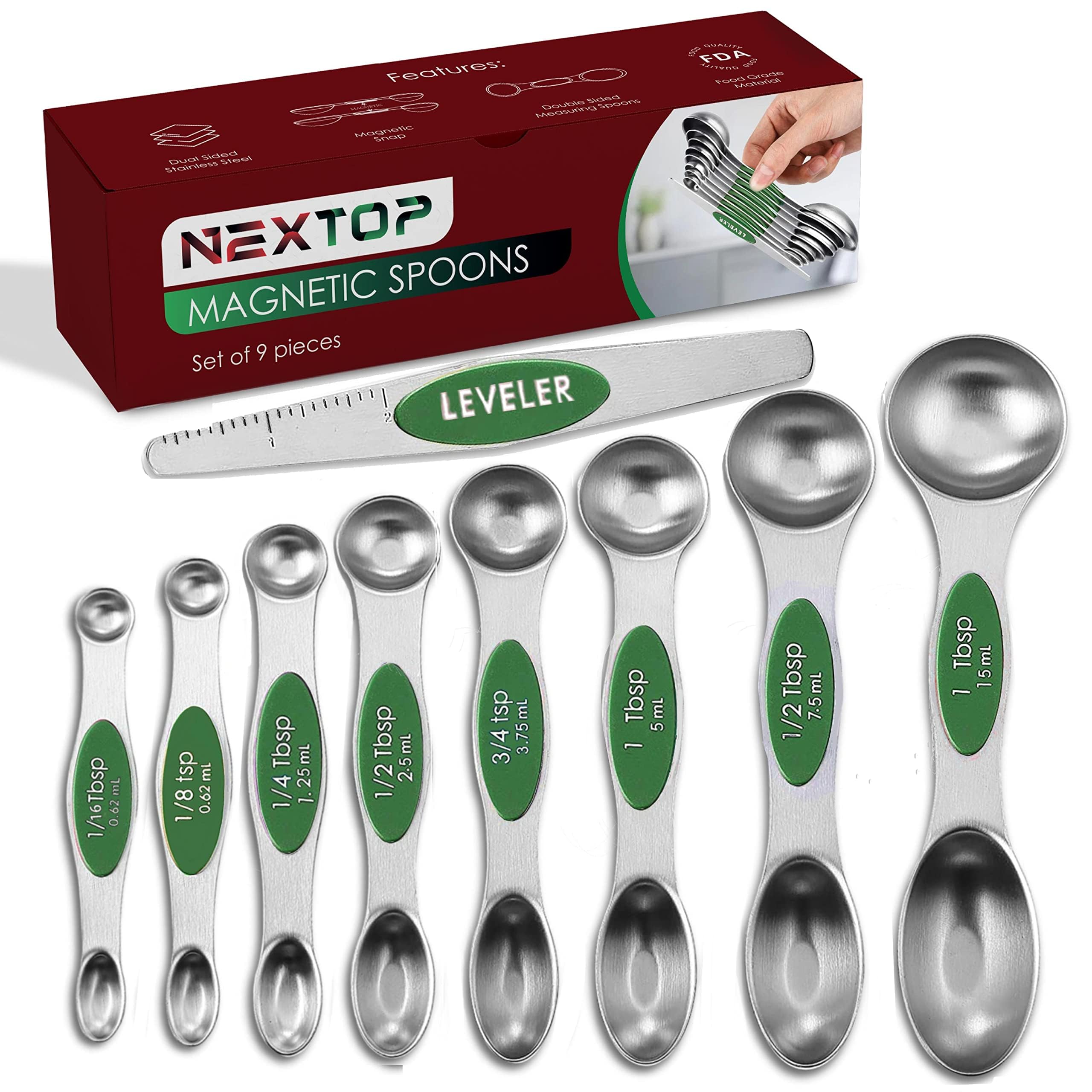 Amazon.com: Magnetic Measuring Spoons Set of 9 Stainless Steel Dual-Sided Stackable Measuring ...