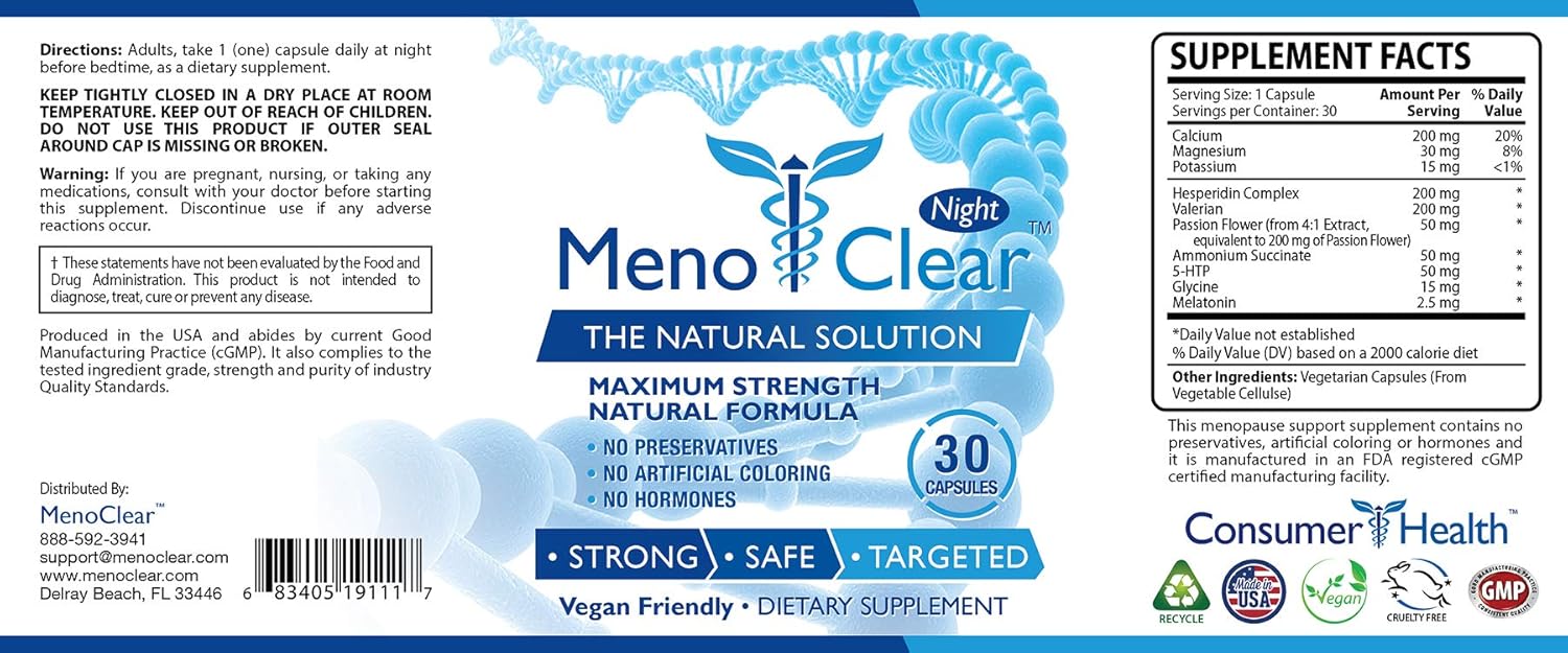 Menoclear Día + Noche suplemento de menopausia alivia los sofocos, los ...