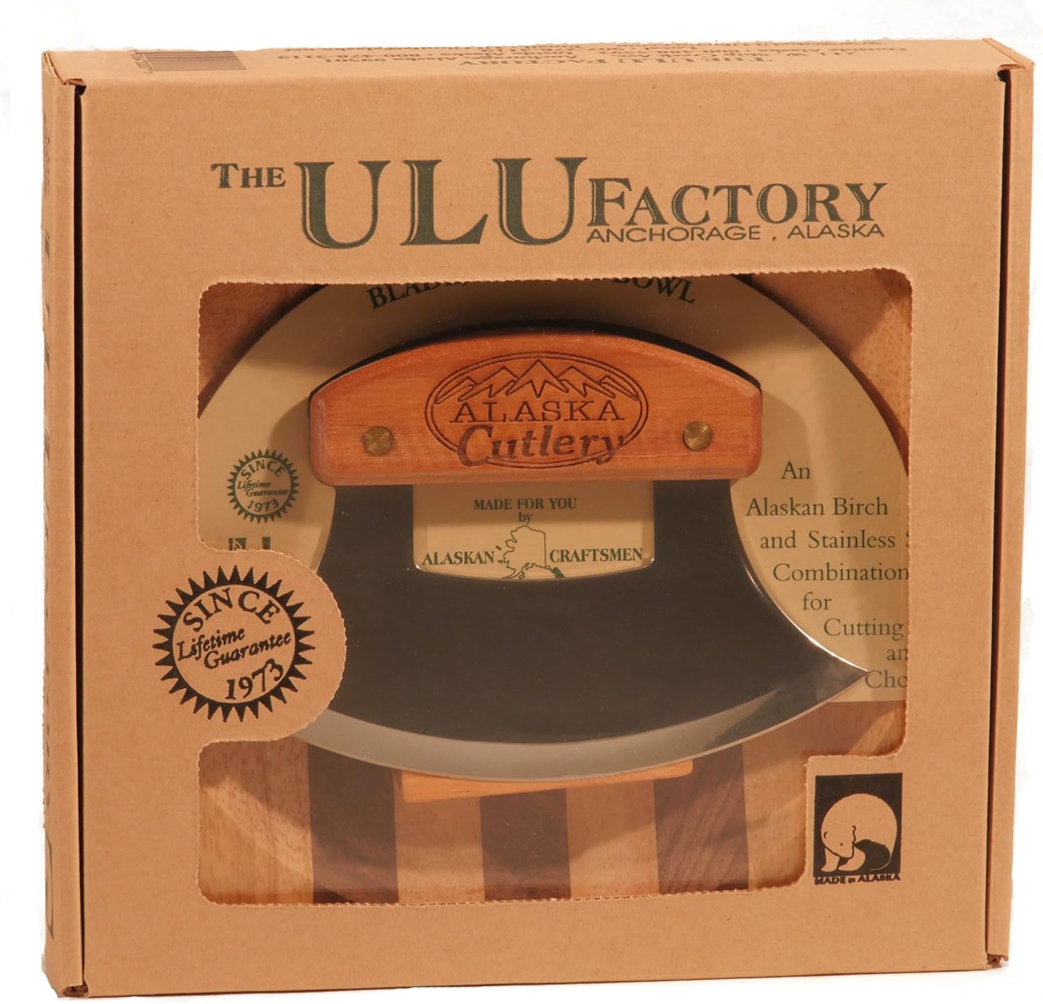 Alaska Ulu Knife Set-Curved Knife with Wood Handle plus Chopping Board ...