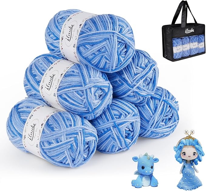 ilauke Wool Yarn for Crochet 6 x 50g, Wool Packs for Knitting, 4-ply ...