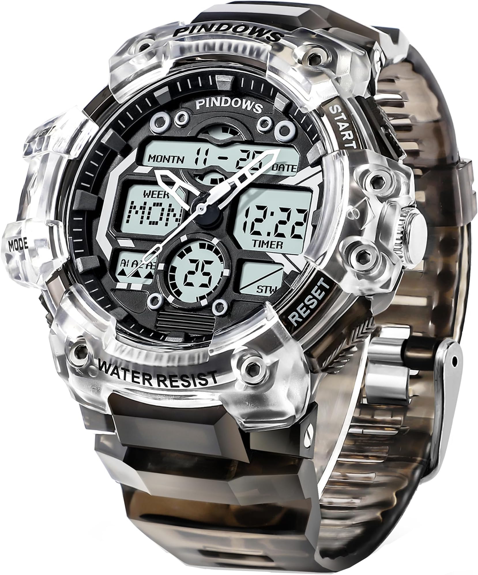 PINIDOUS Men's Digital Sports Watch - 7 Color LED Light Large Analog ...