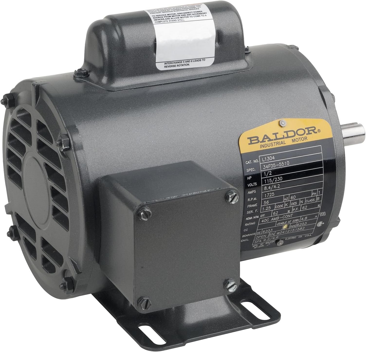5 HP Farm Duty Single Phase Electric Motor 1800 RPM 184T Frame TEFC 208 ...