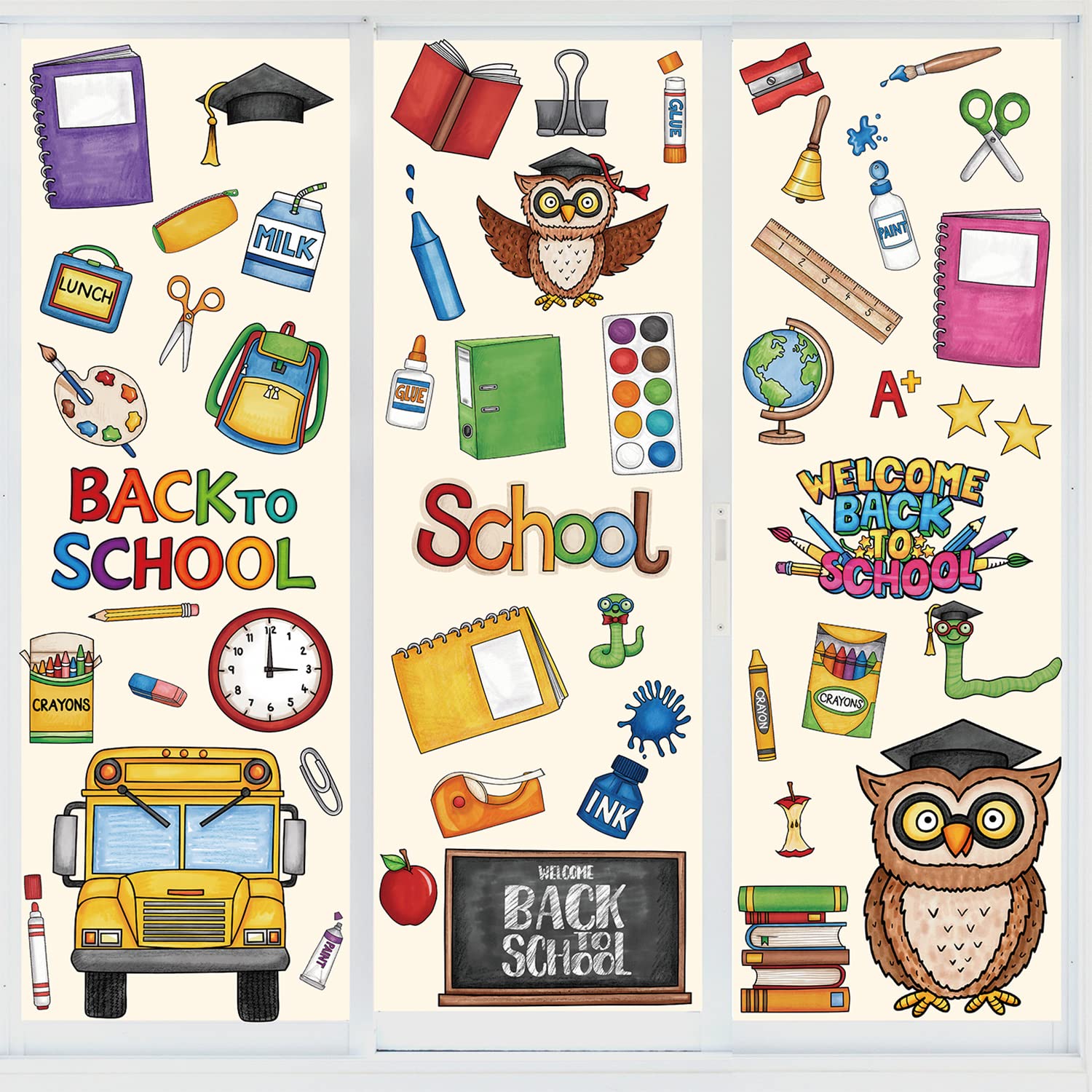 Amazon.com: Quera 8 Sheets Back to School Window Clings Owl Stickers ...