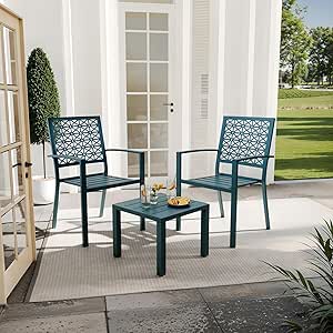 Amazon.com: DrawVibe Patio Bistro Set 3-Piece, Heavy-Duty Metal Outdoor Table with 2 Deep-Seat ...