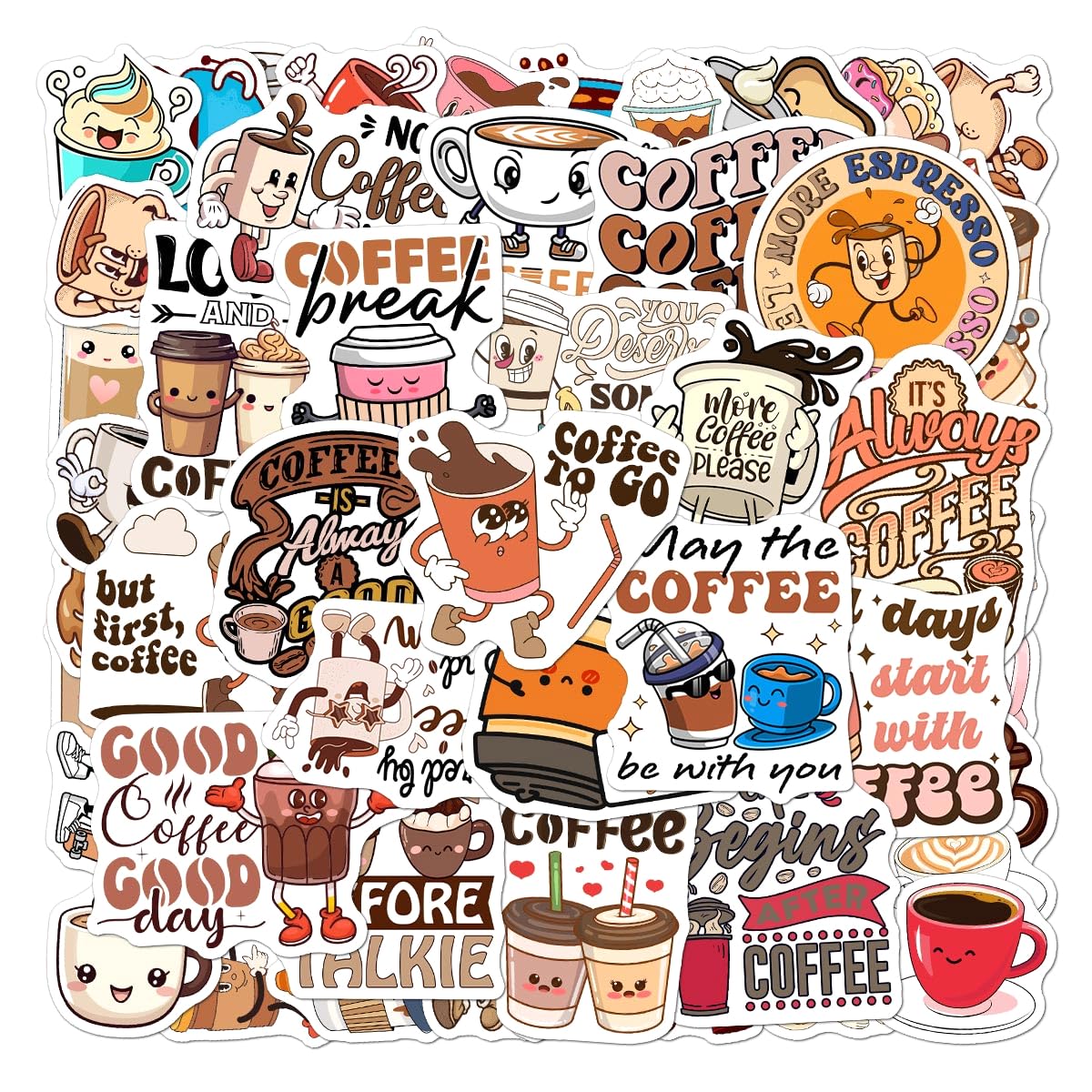 Amazon.com: Pack 50 Pcs Coffee Cup Stickers for Water Bottles ...