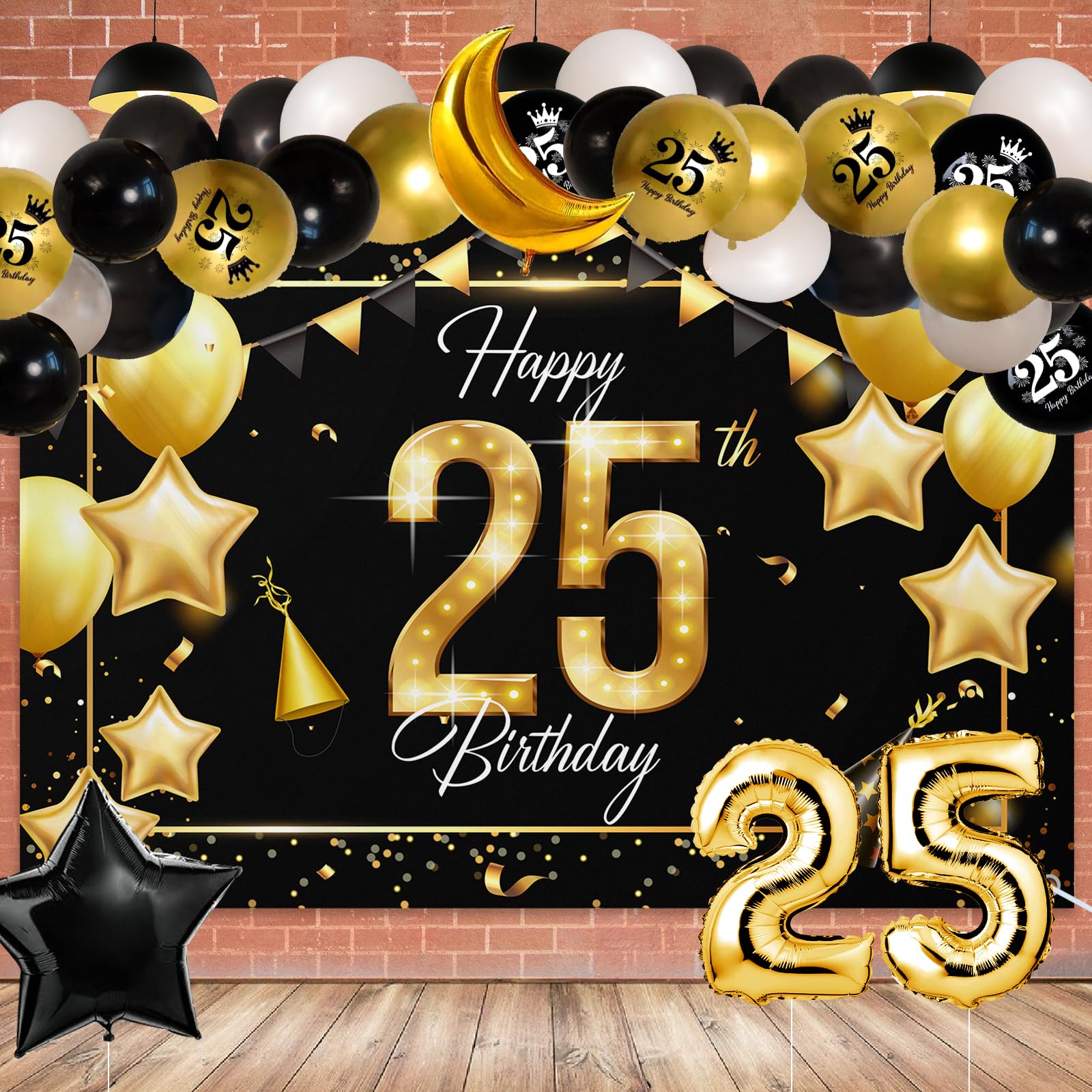 Amazon.com: Happy 25th Birthday Backdrop Banner Decor with Balloons ...