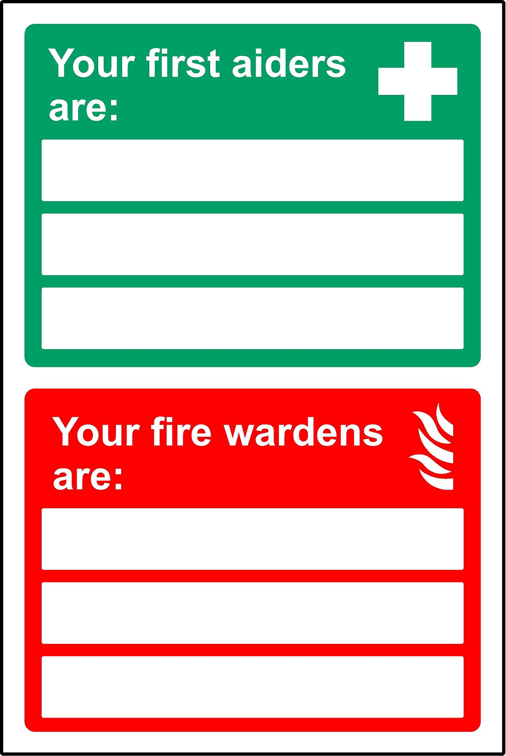 First Aiders & Fire Marshals Sign – A5 (210 x 148mm) Rigid Plastic (1mm ...