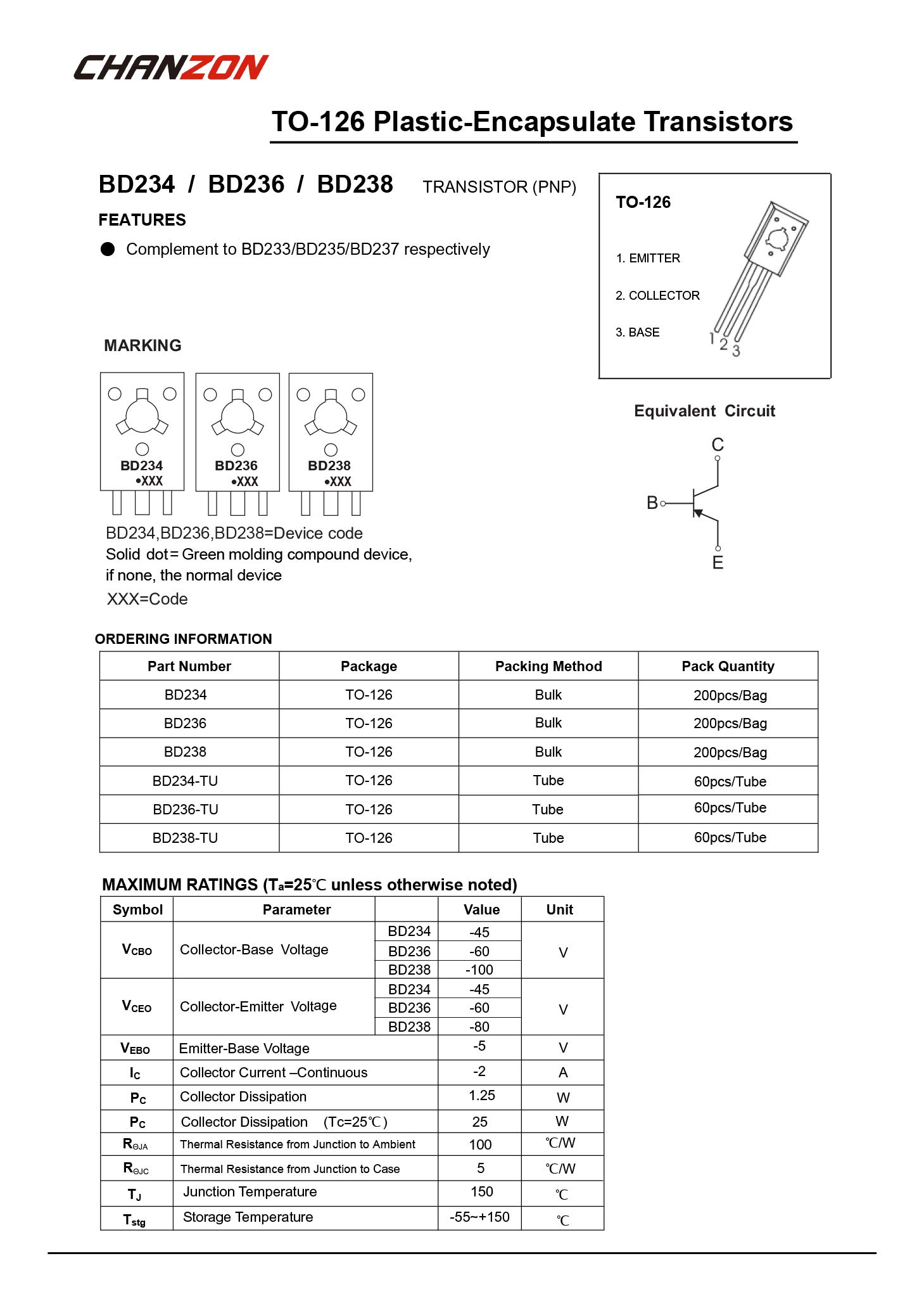Snapklik.com : Chanzon BD238 TO-126 PNP Power BJT Bipolar Junction Transistor