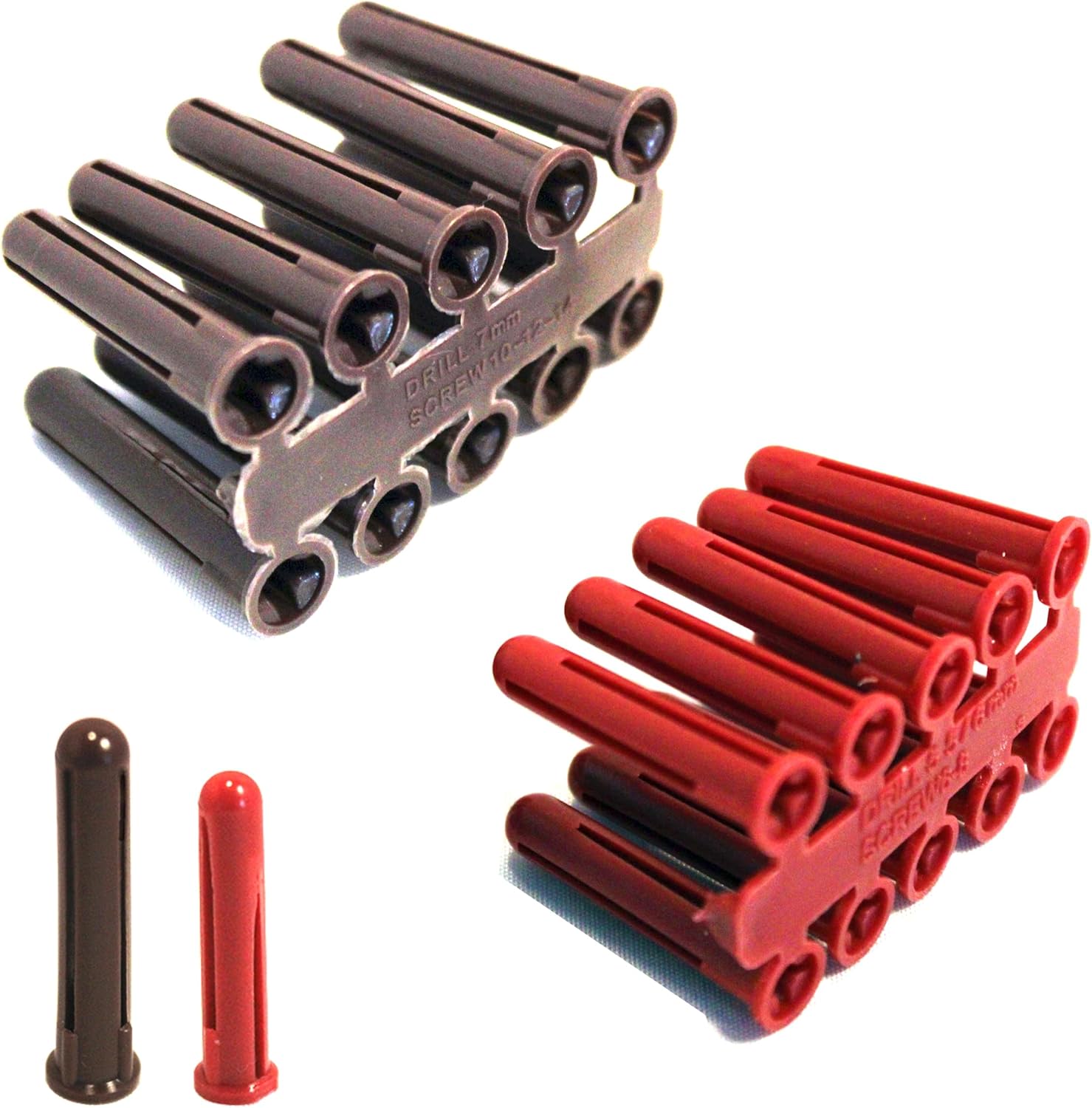 Mixed Pack Red & Brown Masonry Wall Plugs Anchors for Stone, Brick ...