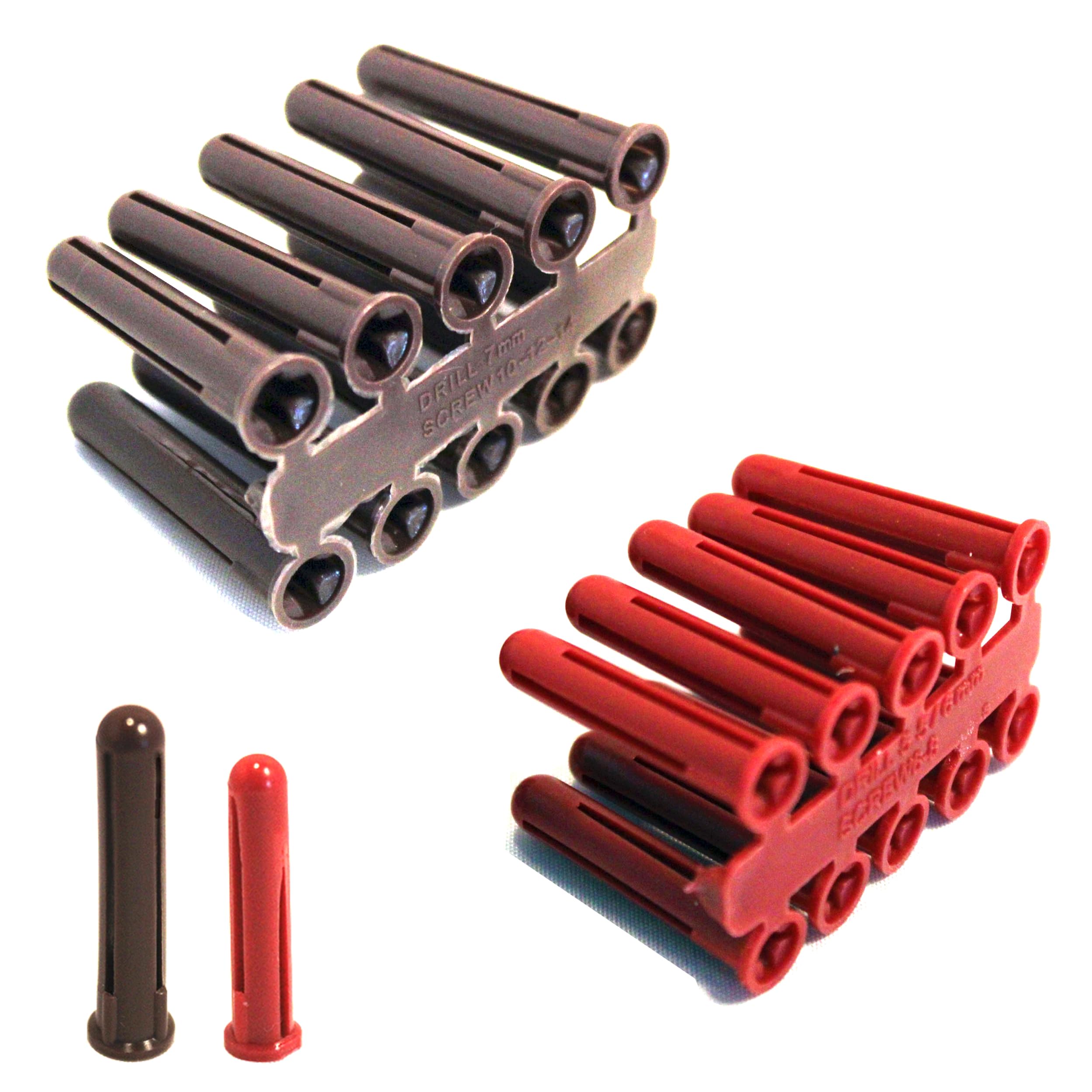 Mixed Pack Red & Brown Masonry Wall Plugs Anchors for Stone, Brick ...