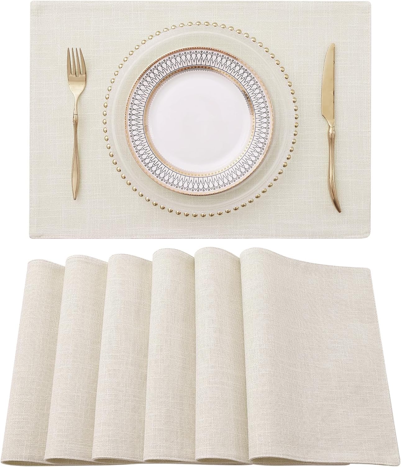 Amazon.com: homing Cream Cloth Placemats Set of 6 – Cotton Linen Blend ...