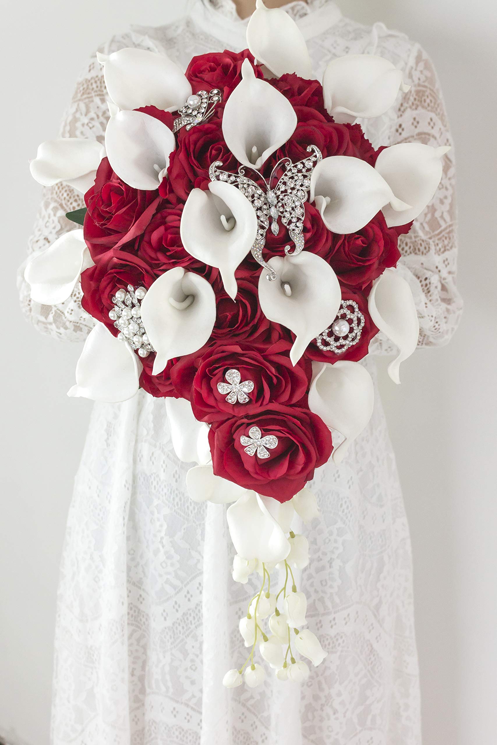 White Lilies And Red Roses Wedding Bouquet