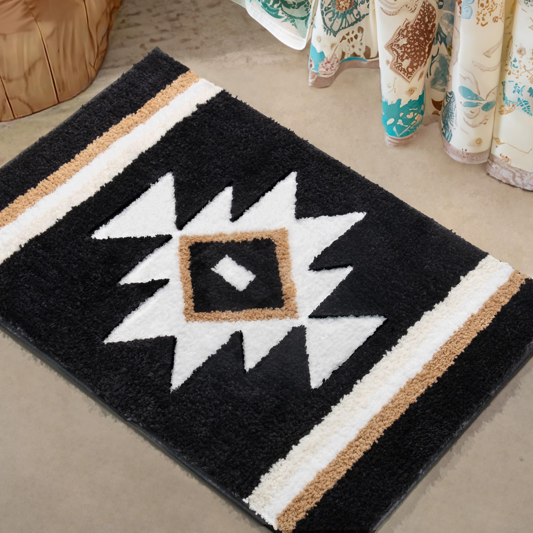 Amazon.com: Boho Bathroom Rug Black Bath Mats for Bathroom Western ...