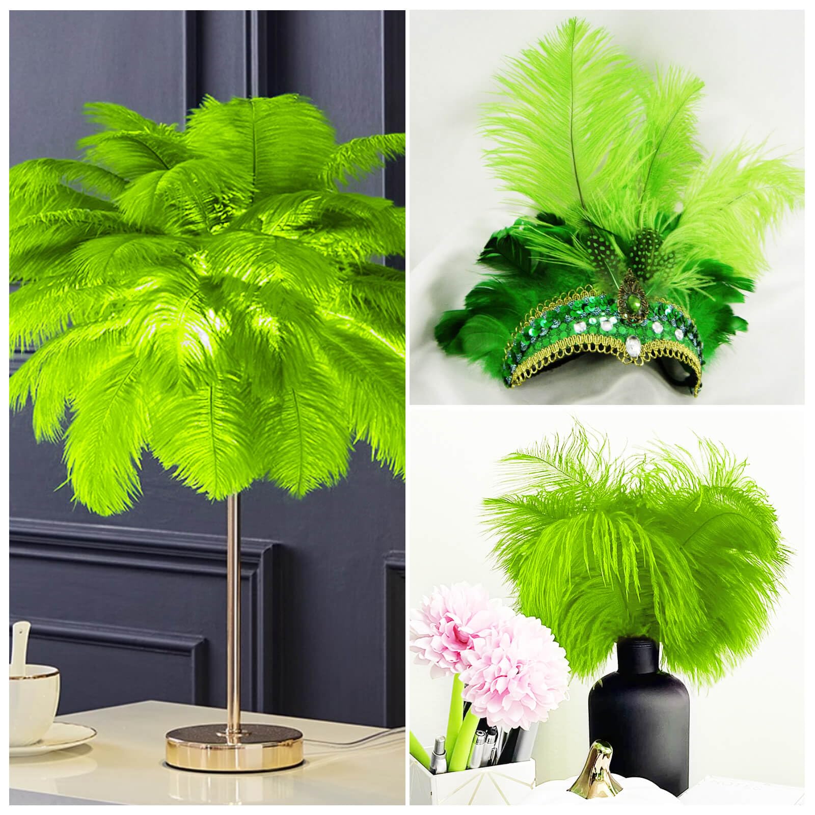 Green Ostrich Feather Centerpieces Spandex Tower (lighted) Ostrich