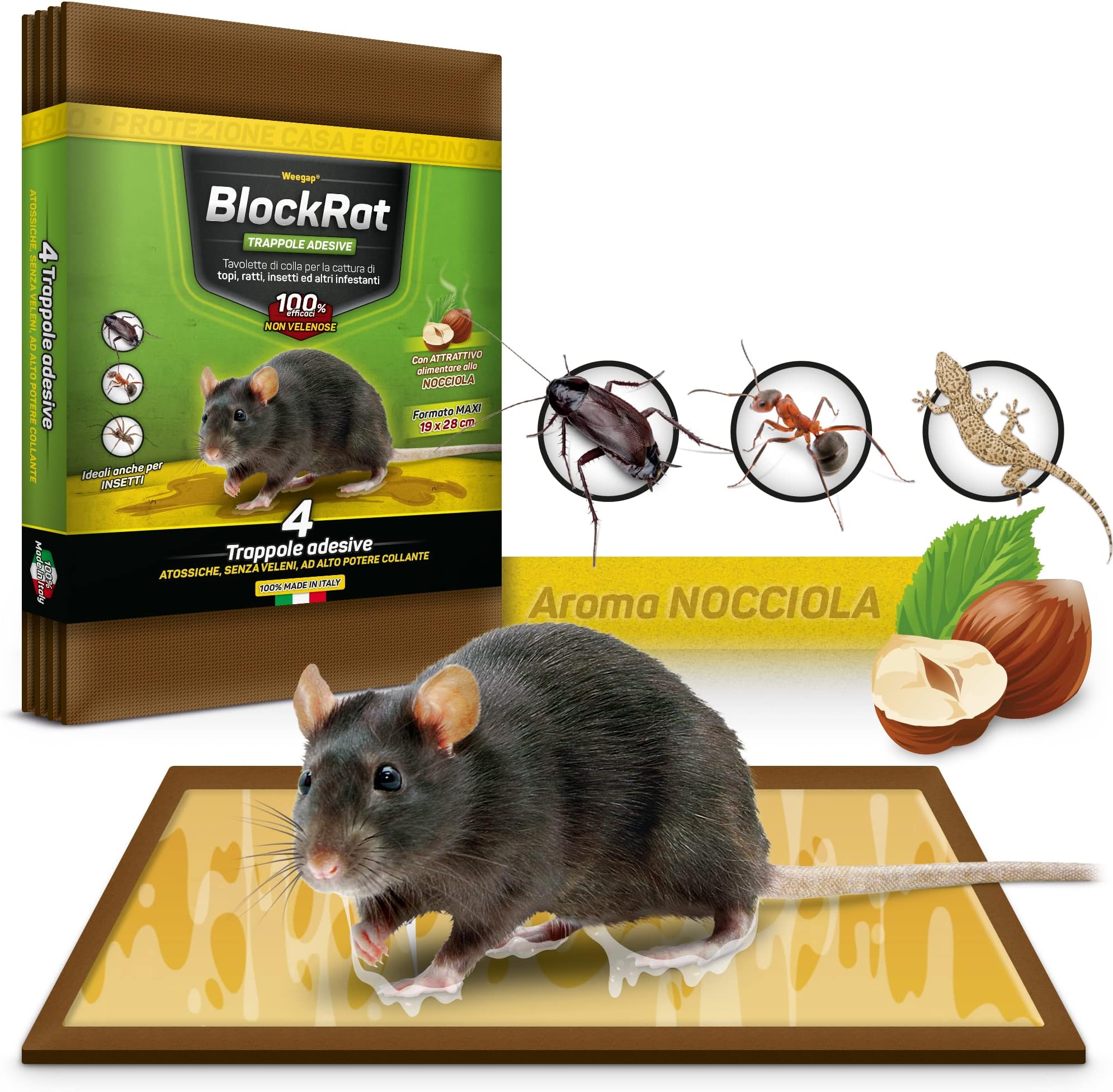 Trappola Per Topi Grandi e Ratti, 4 Tavolette di Colla Topicida ...