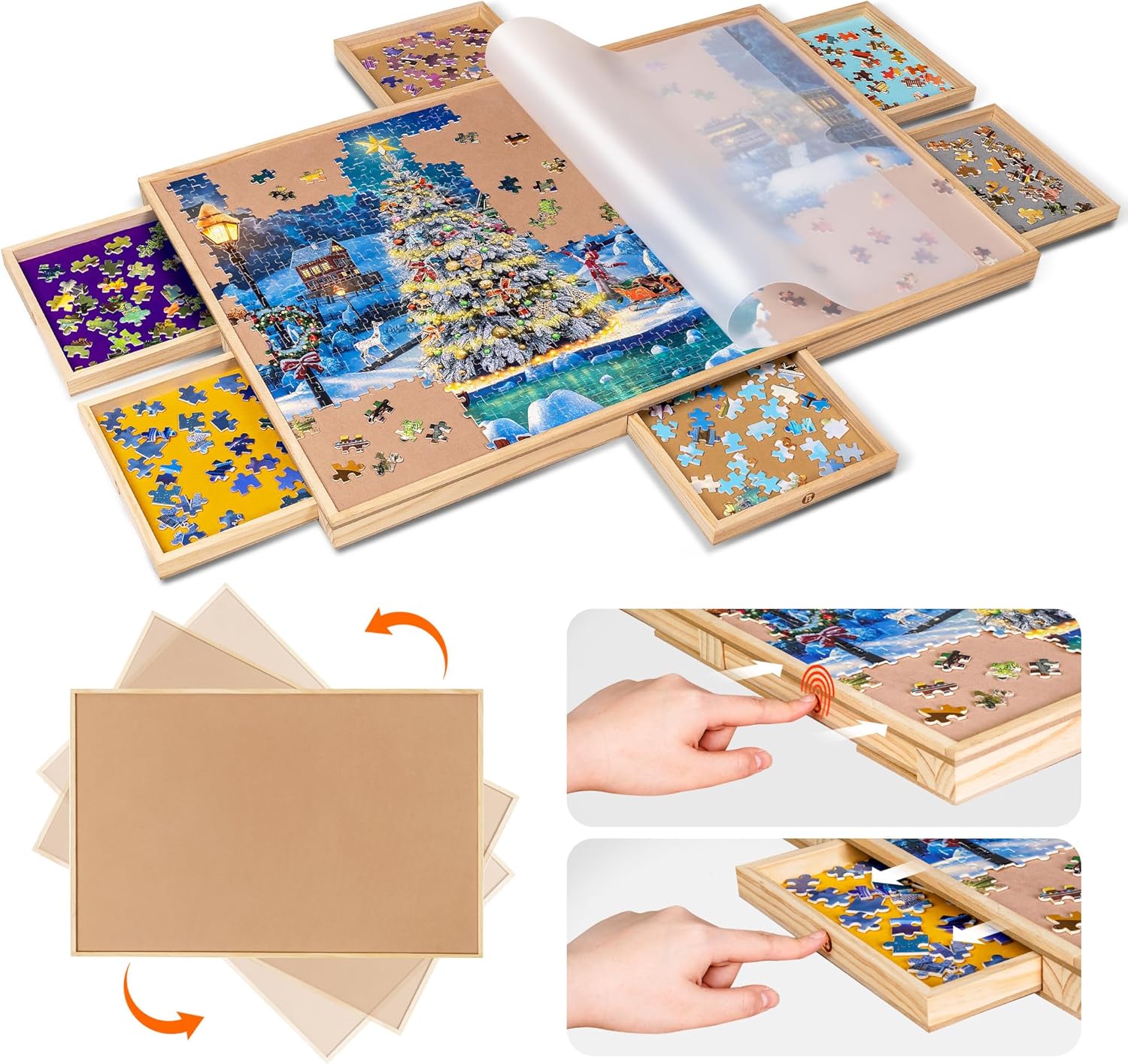 Becko US 1000 Piece Rotating Puzzle Board with 6 Sorting Drawers ...