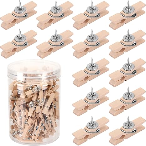 Amazon.com: SANNIX 100Pcs Wooden Push Pin Clips,Wooden Clips with Thumb ...